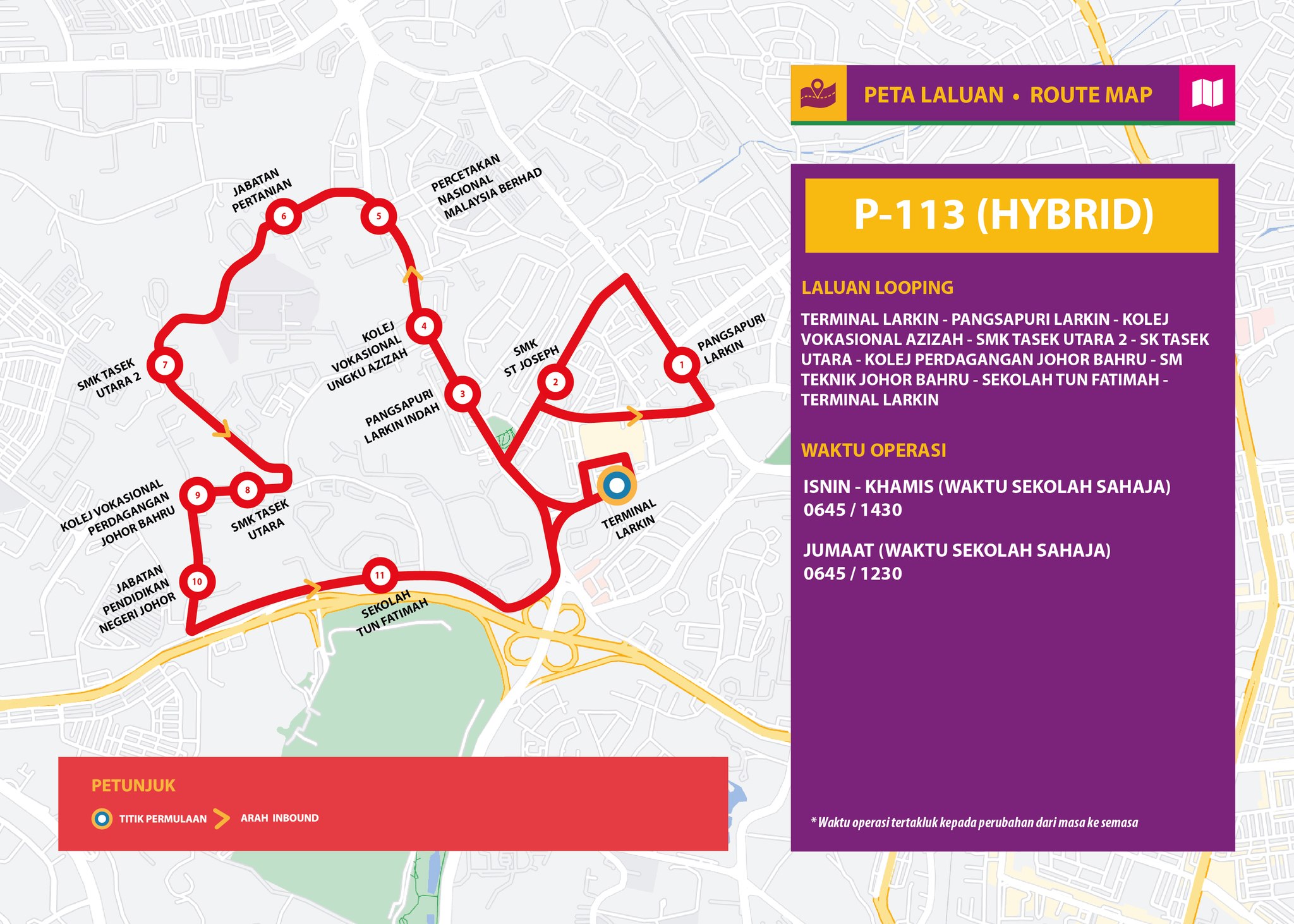 Bas Muafakat Johor P113 Hybrid – Route Map (May 2025) | Land Transport Guru
