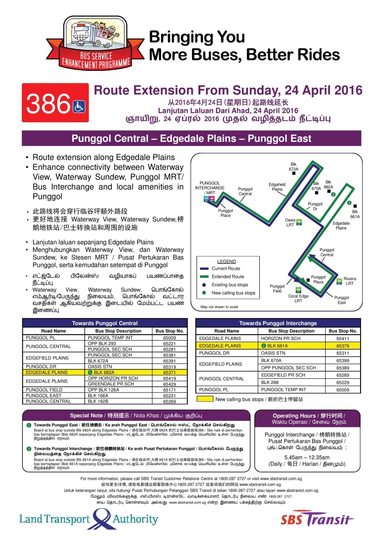Route Extension of Bus 386 along Edgedale Plains | Land Transport Guru
