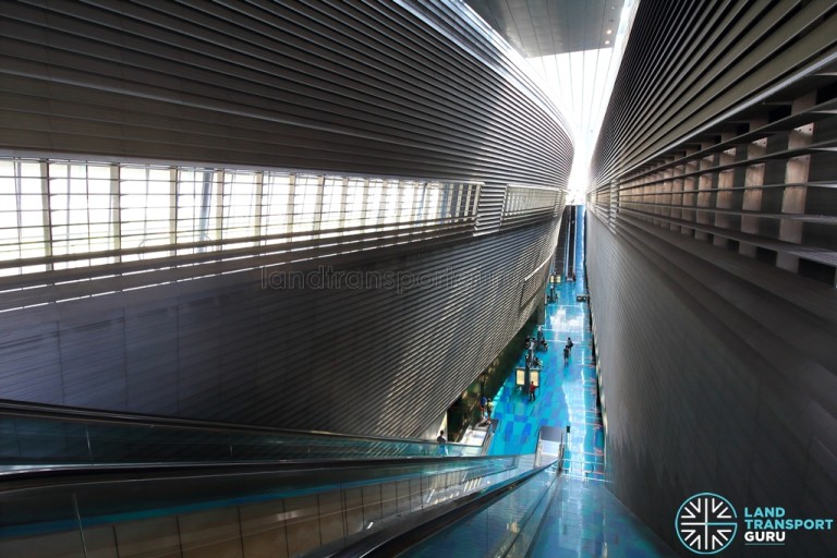 Stadium MRT Station – Overhead view of platform from concourse level ...