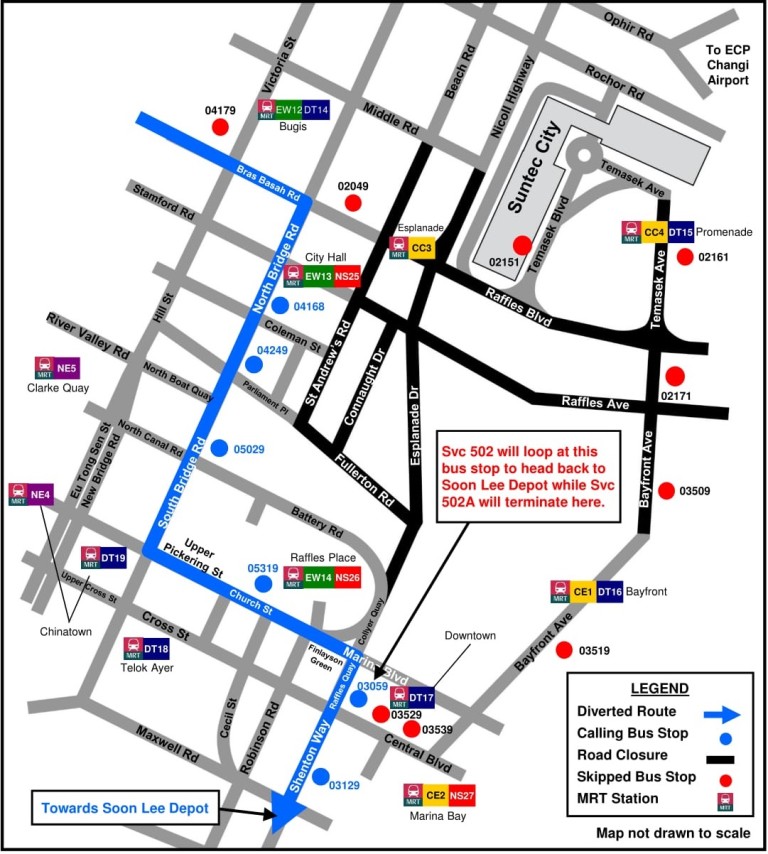 Formula 1 Diversions – Service 502 diversion map | Land Transport Guru