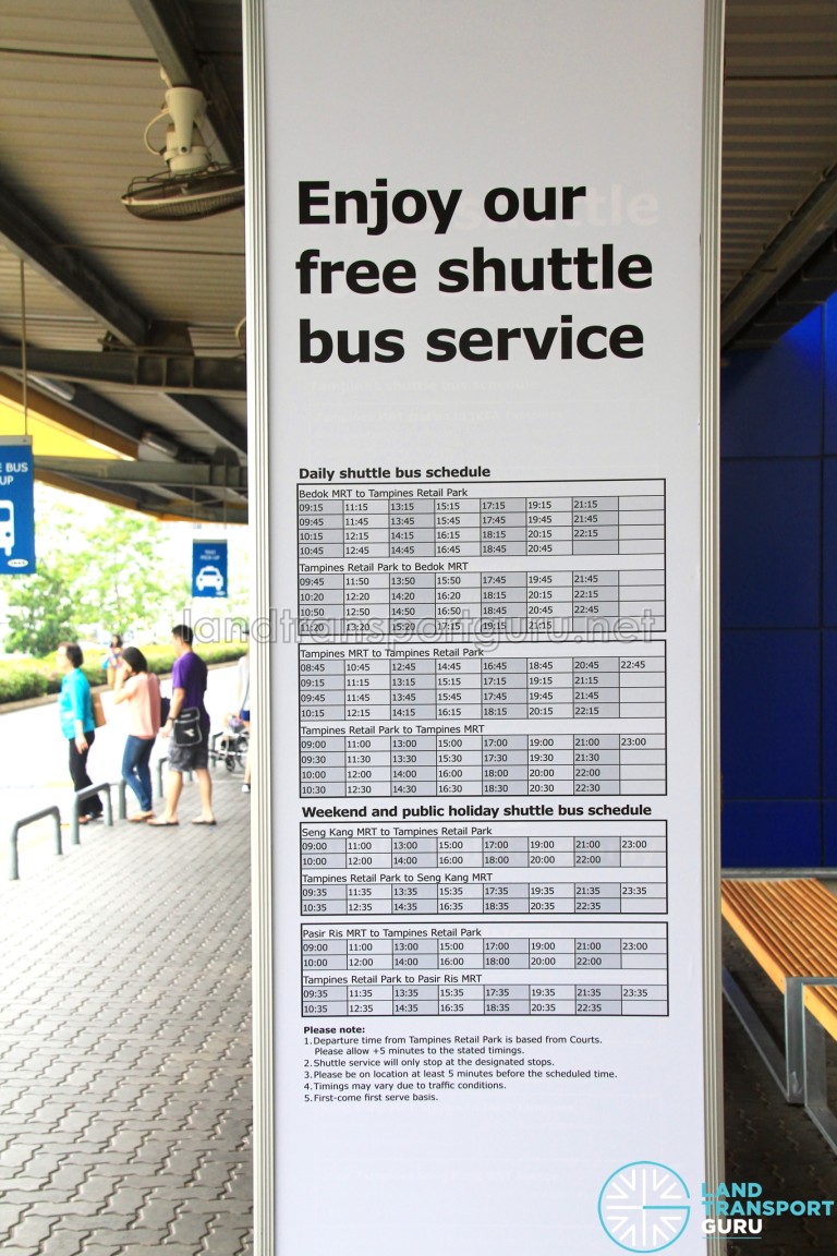 Tampines Retail Park Shuttle timings | Land Transport Guru