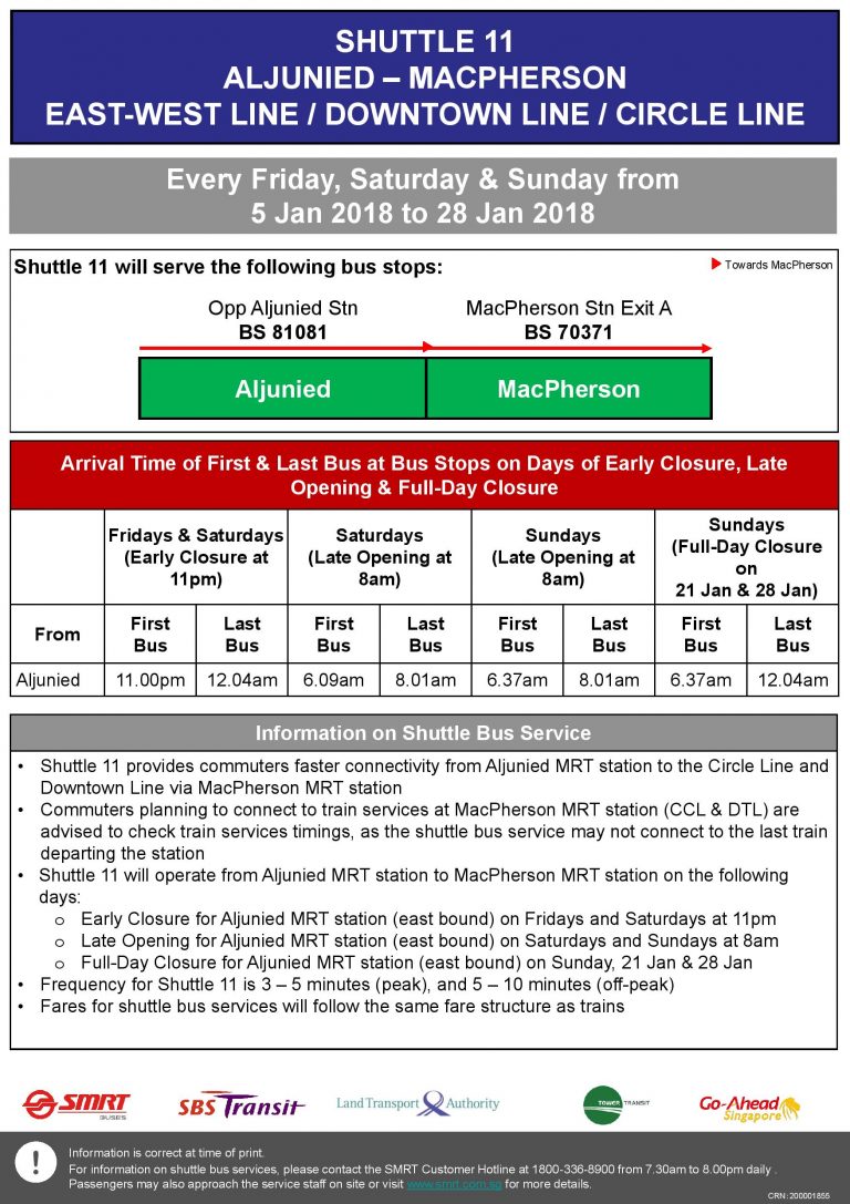 Shuttle 11 Poster (Updated 4 Jan 2018) | Land Transport Guru