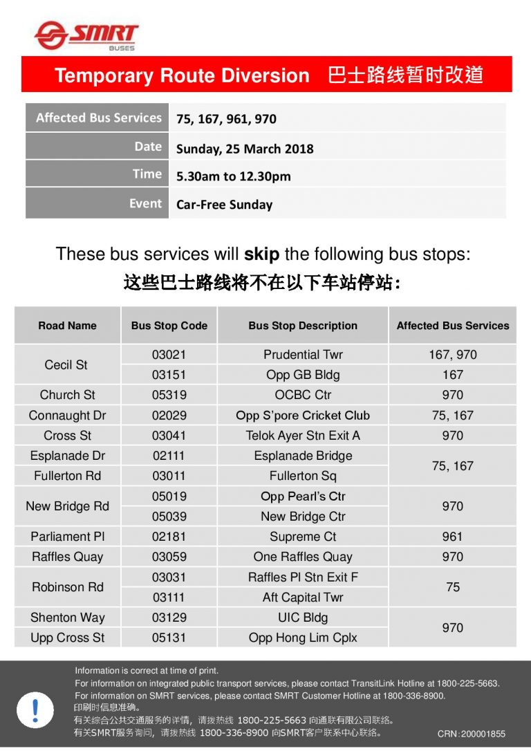 SMRT Buses Poster for Car Free Sunday (25 March 2018) | Land Transport Guru