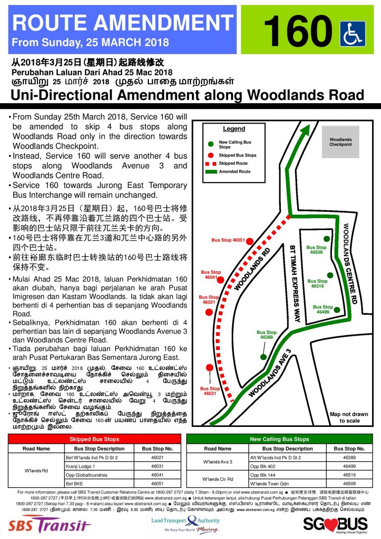 Bus Service 160 Amendment Poster | Land Transport Guru