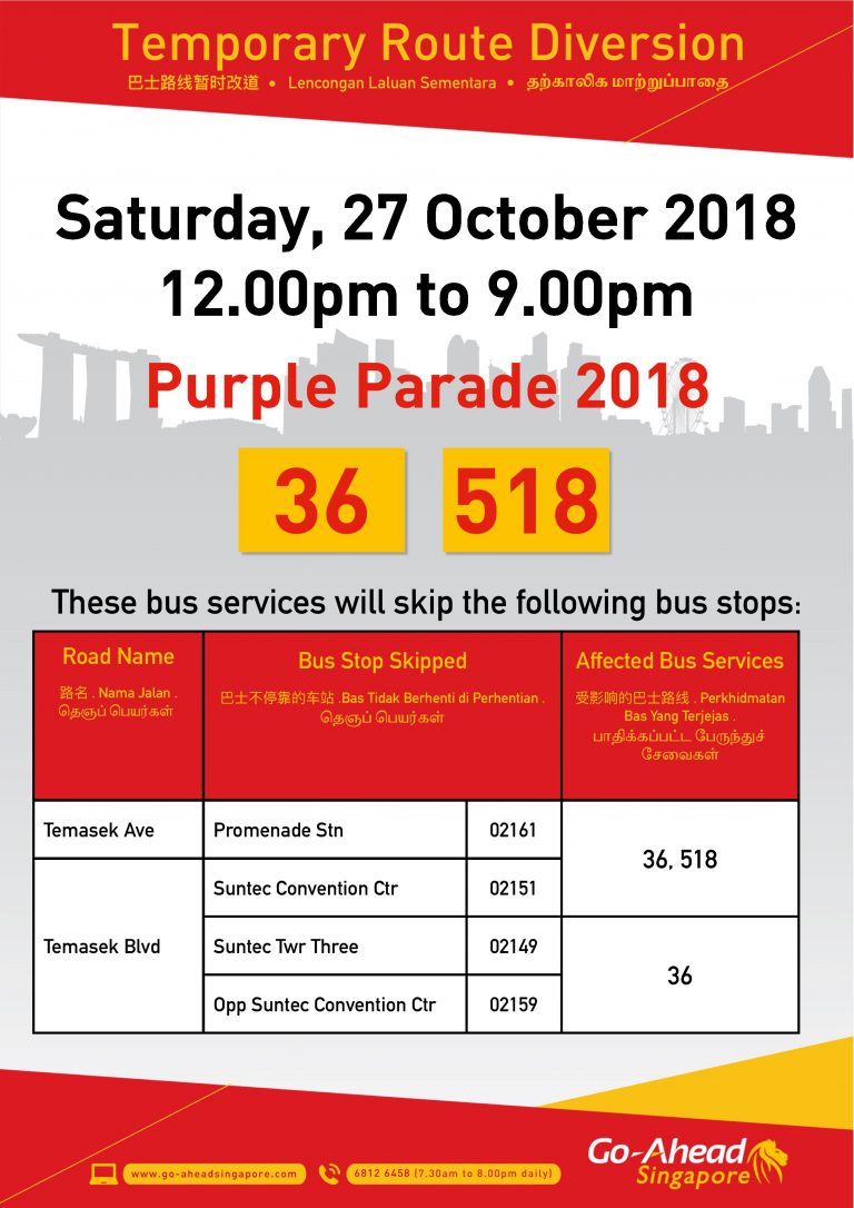 Go-Ahead Singapore Poster for Purple Parade 2018 | Land Transport Guru