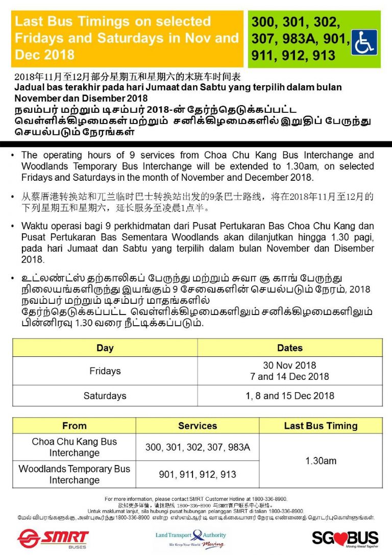 Extension of Operating Hours for selected SMRT Buses Services during ...
