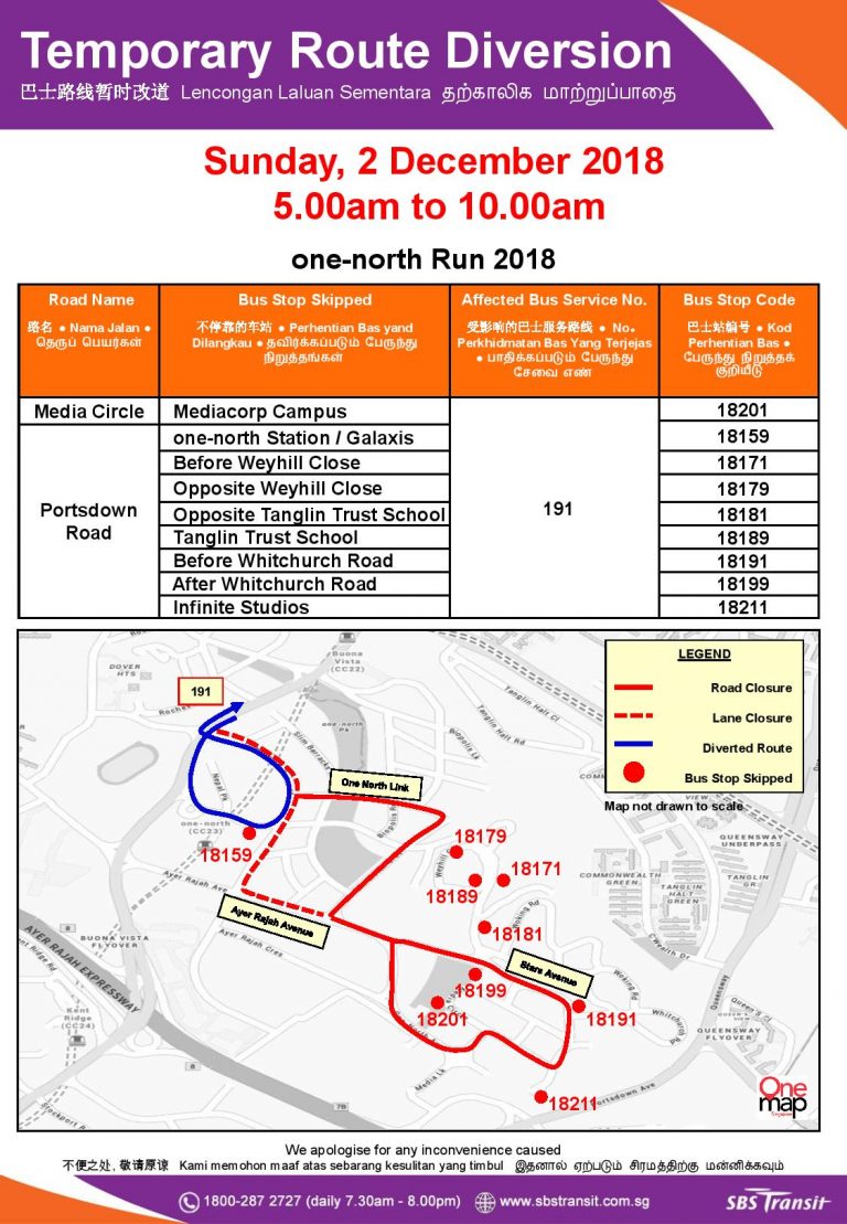 Bus Service Diversion for one-North Run 2018 | Land Transport Guru