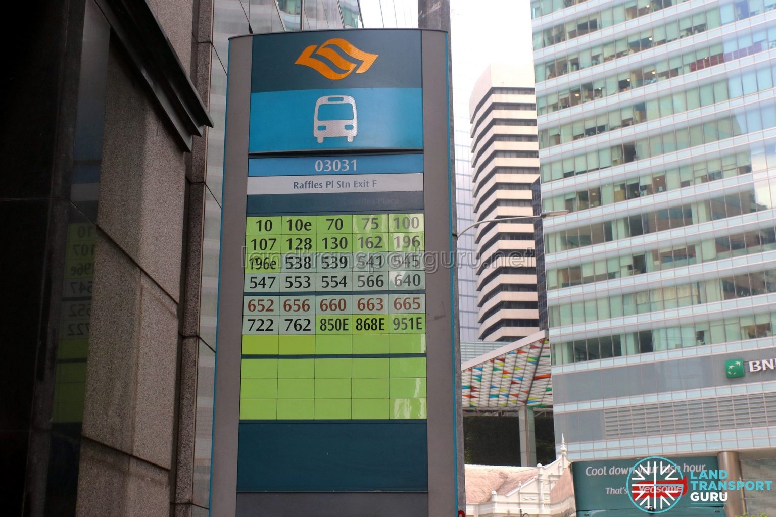 Bus Stop Pole – 03031 (Raffles Place Stn Exit F) | Land Transport Guru