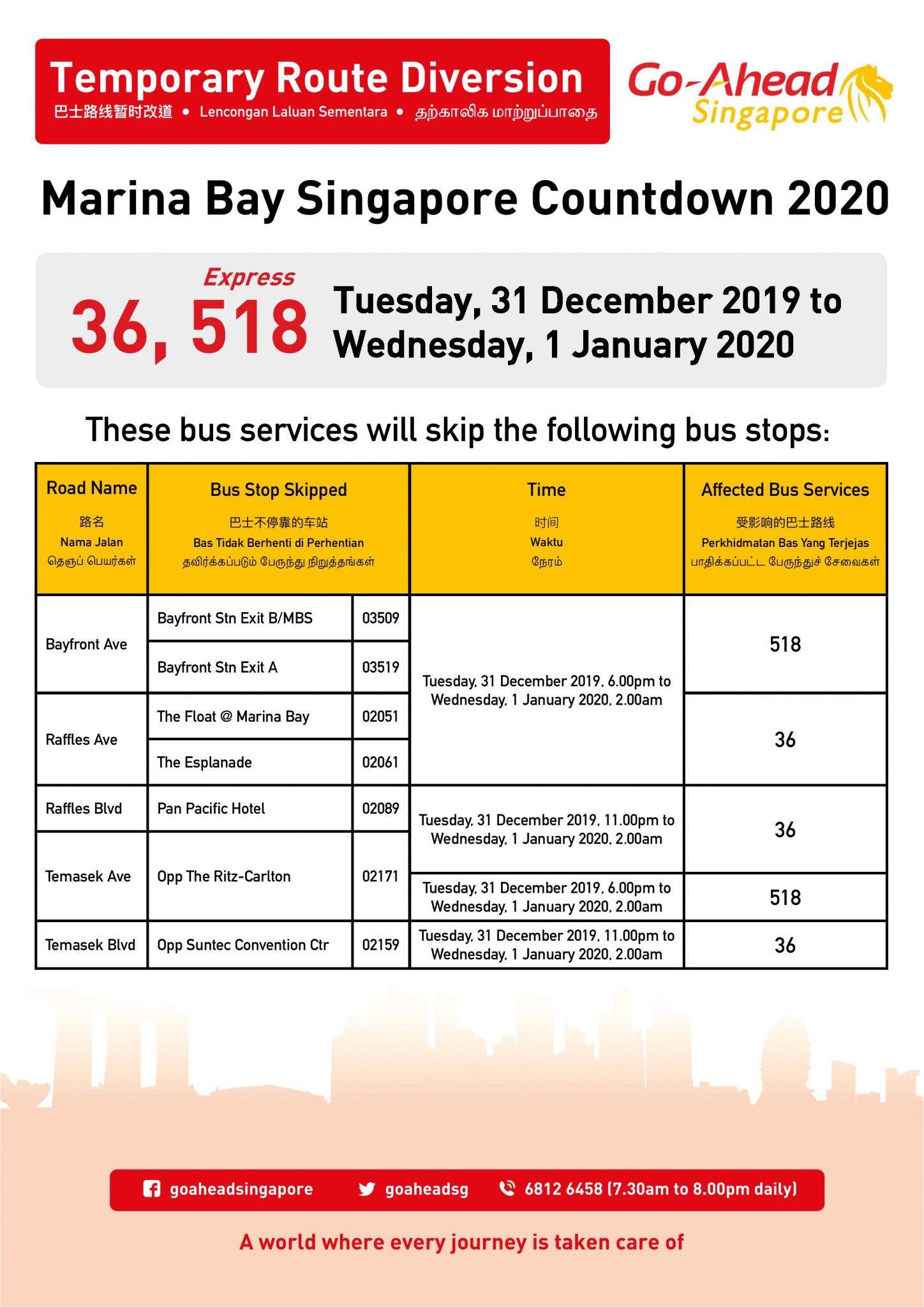 Go-Ahead Singapore Temporary Route Diversion for Marina Bay Singapore ...