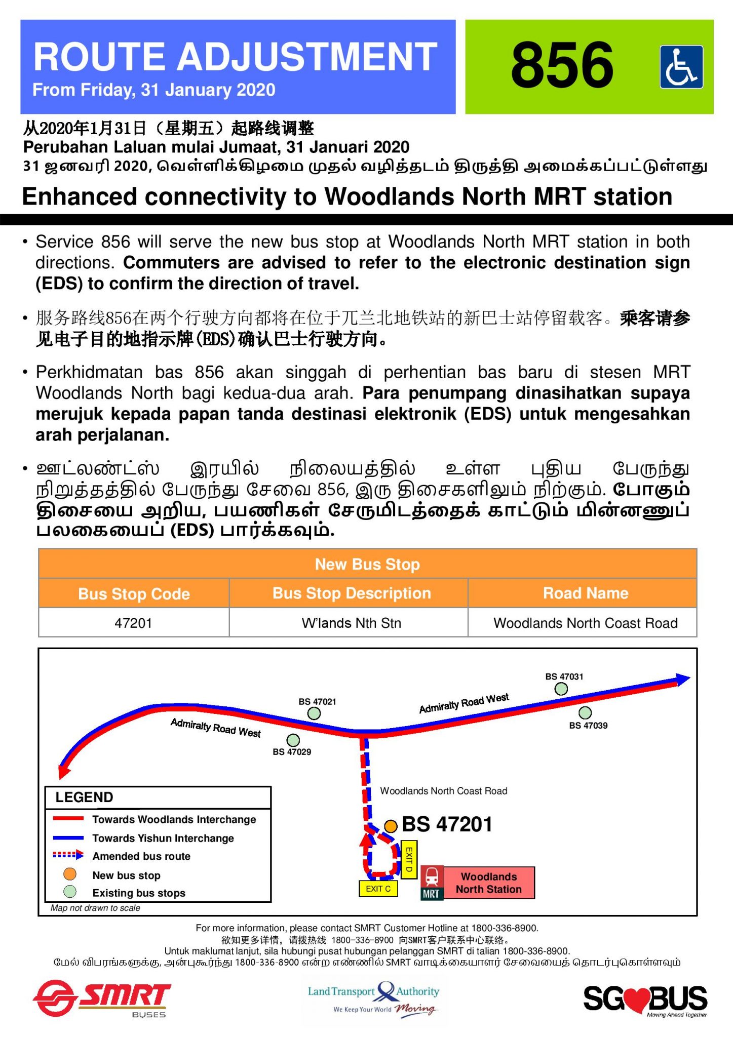 Route Adjustment for Service 856 to Woodlands North MRT Station | Land ...