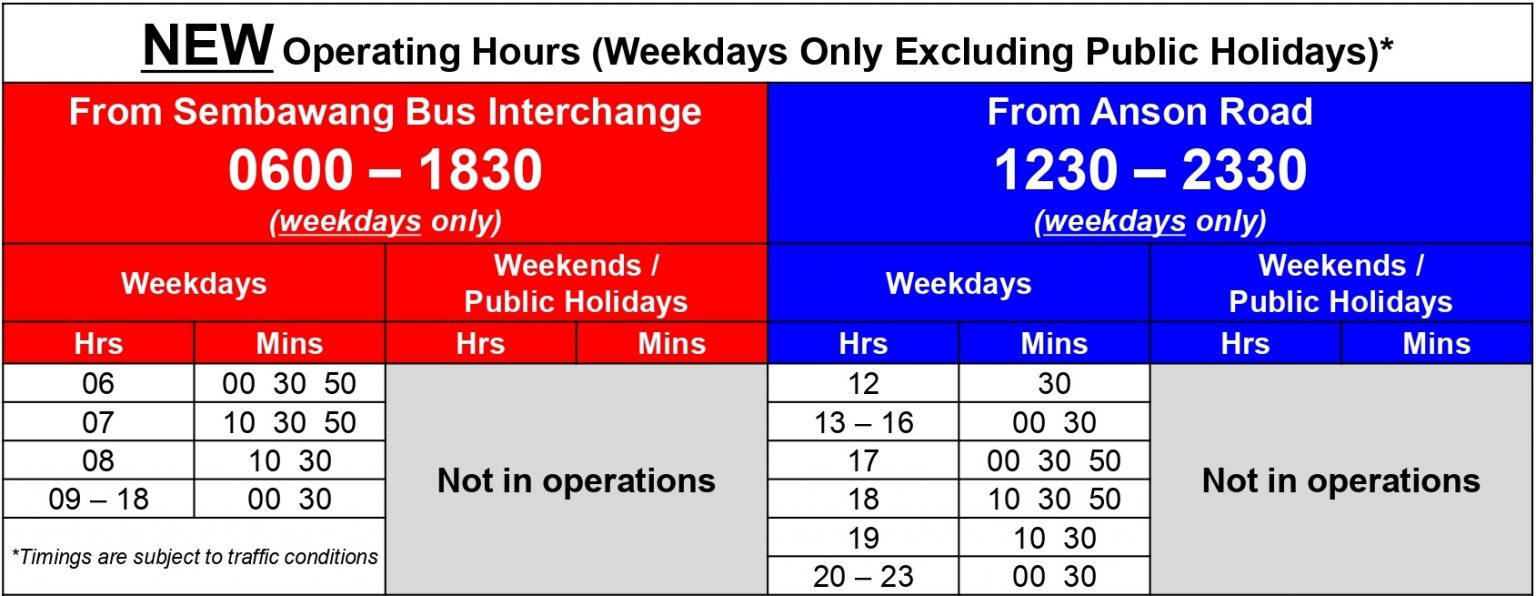 Express 167e Departure Timings from 9 February 2020 | Land Transport Guru