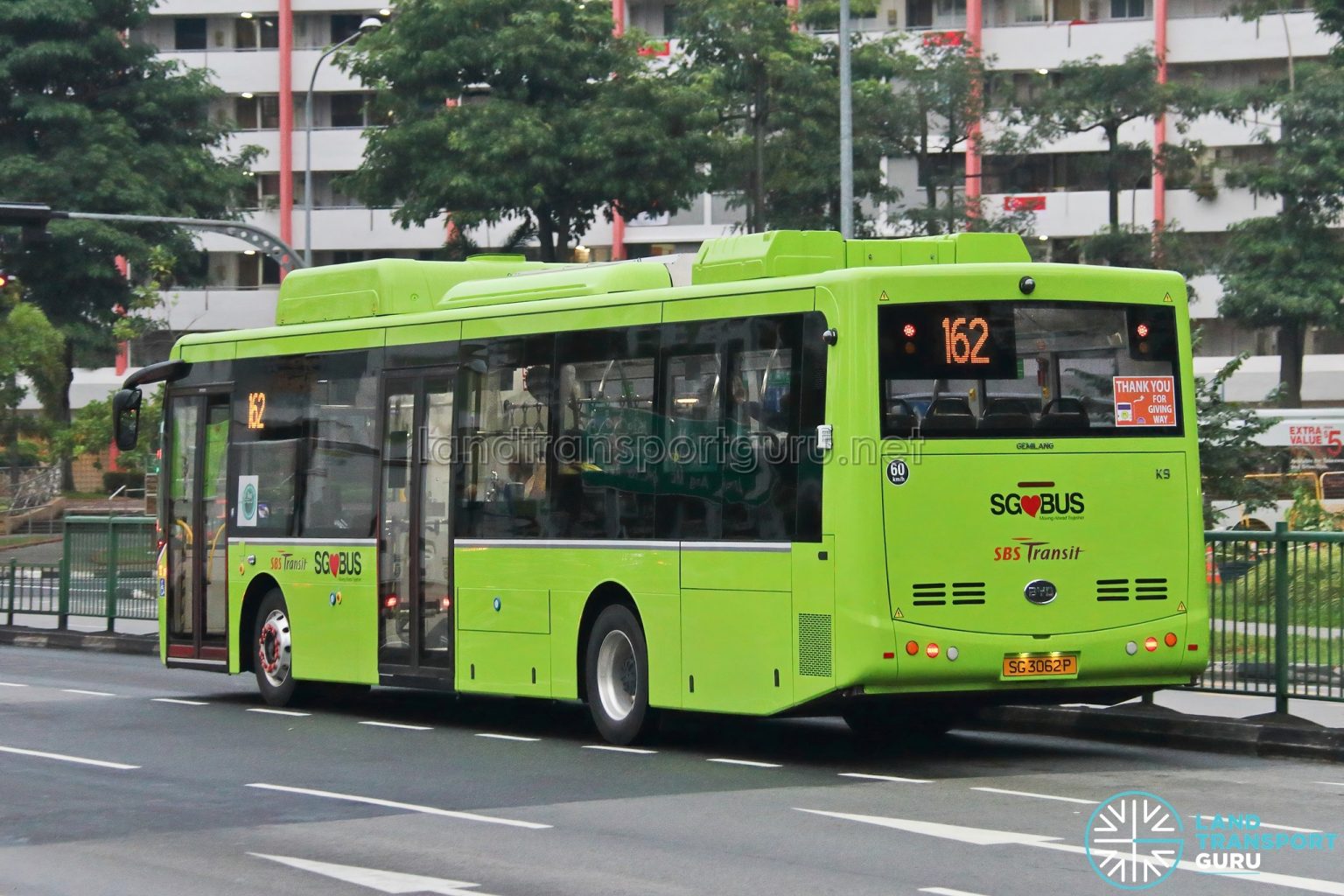 Bus 162: SBS Transit BYD K9 – Rear (SG3062P) | Land Transport Guru