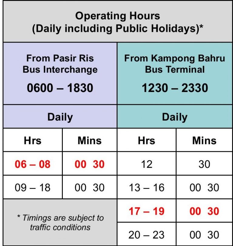 Departure Timings for Express 12e from 4 January 2021 | Land Transport Guru