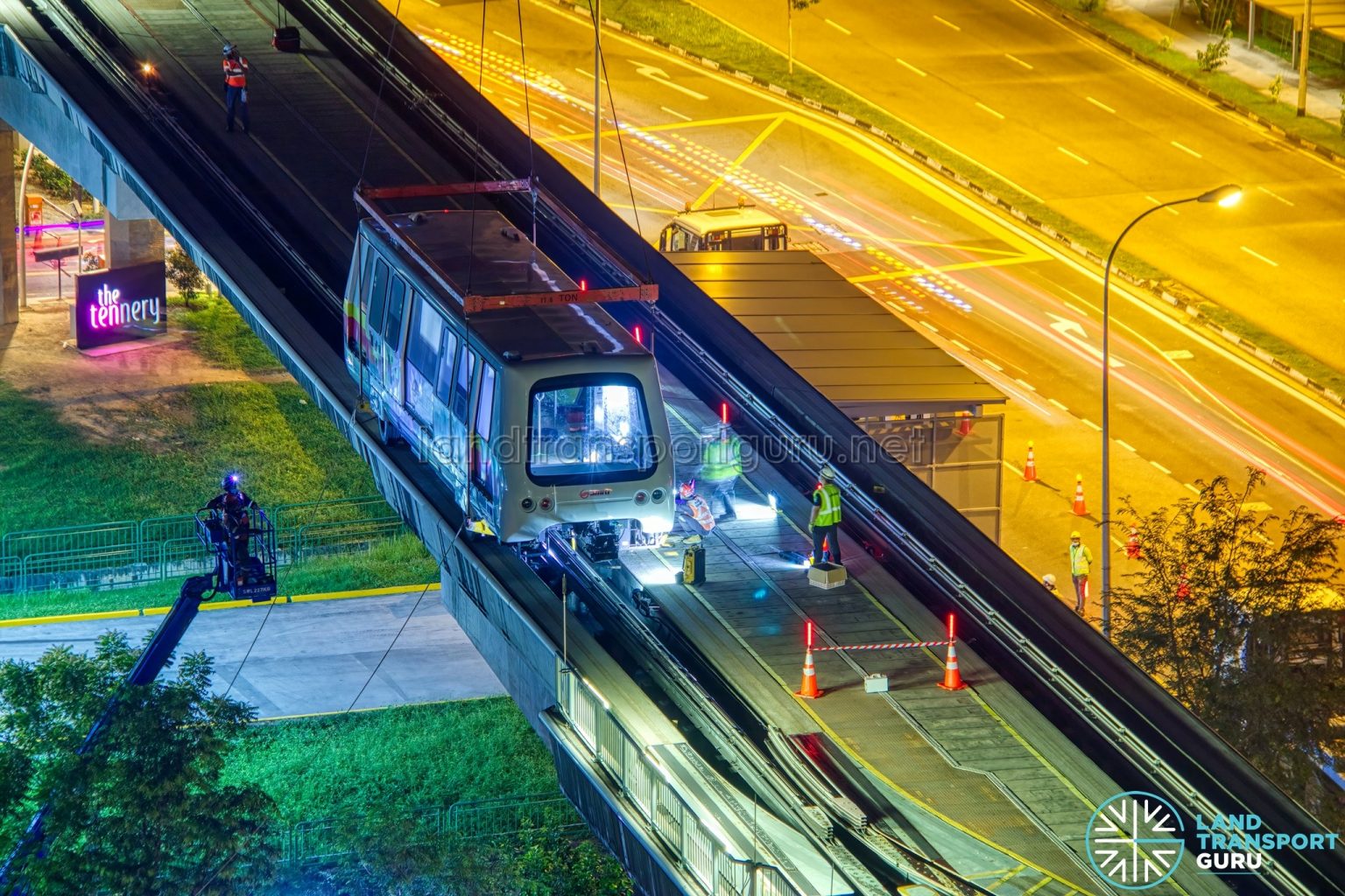 Securing of BPLRT C801A Light Rail Vehicle (Car 131) onto guideway ...