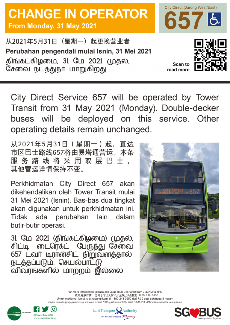 Tower Transit Change in Operator Poster for City Direct 657 | Land ...