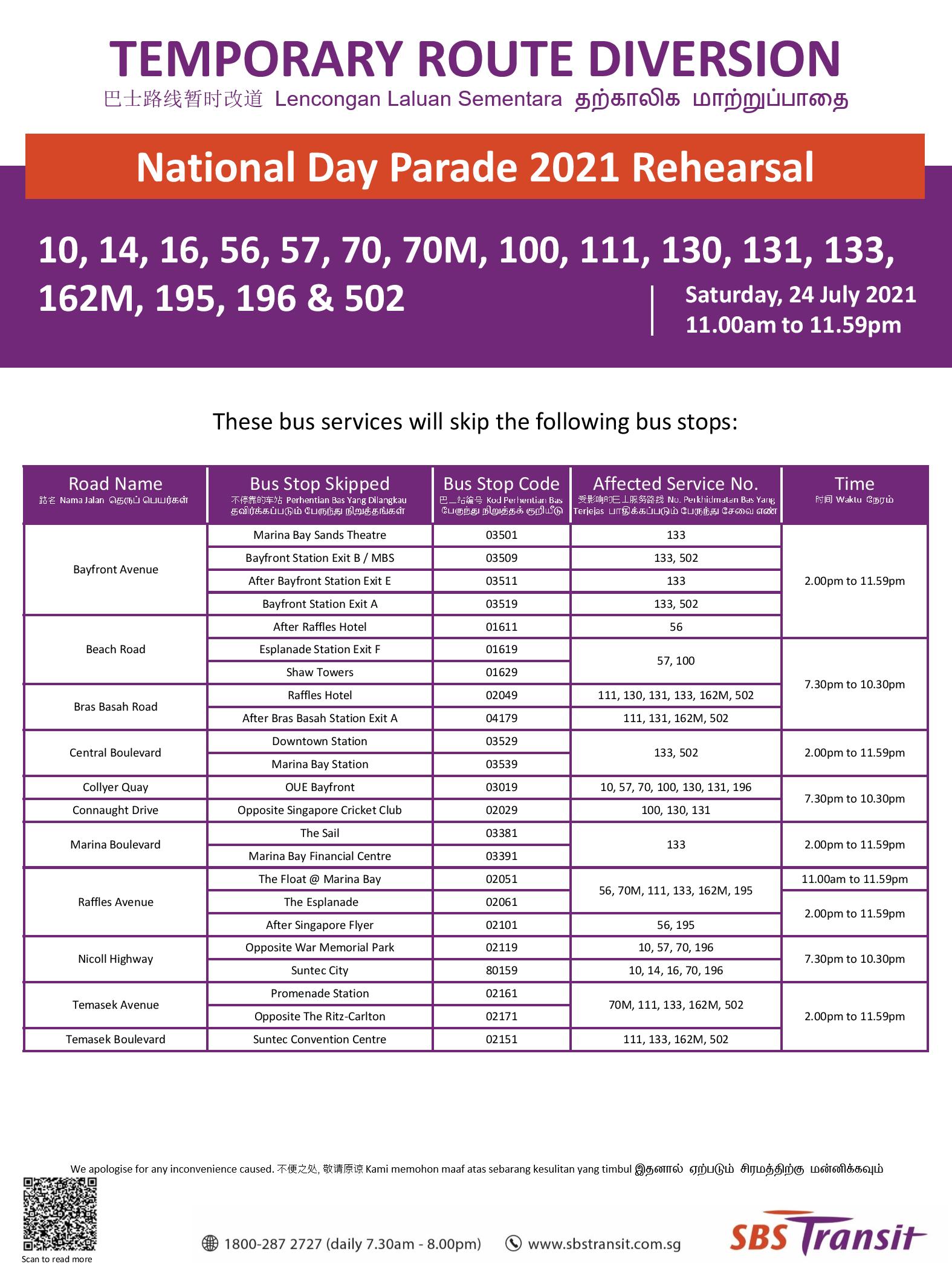 SBS Transit Temporary Route Diversion Poster For National Day Parade SBS Transit Temporary Route Diversion Poster For National Day Parade