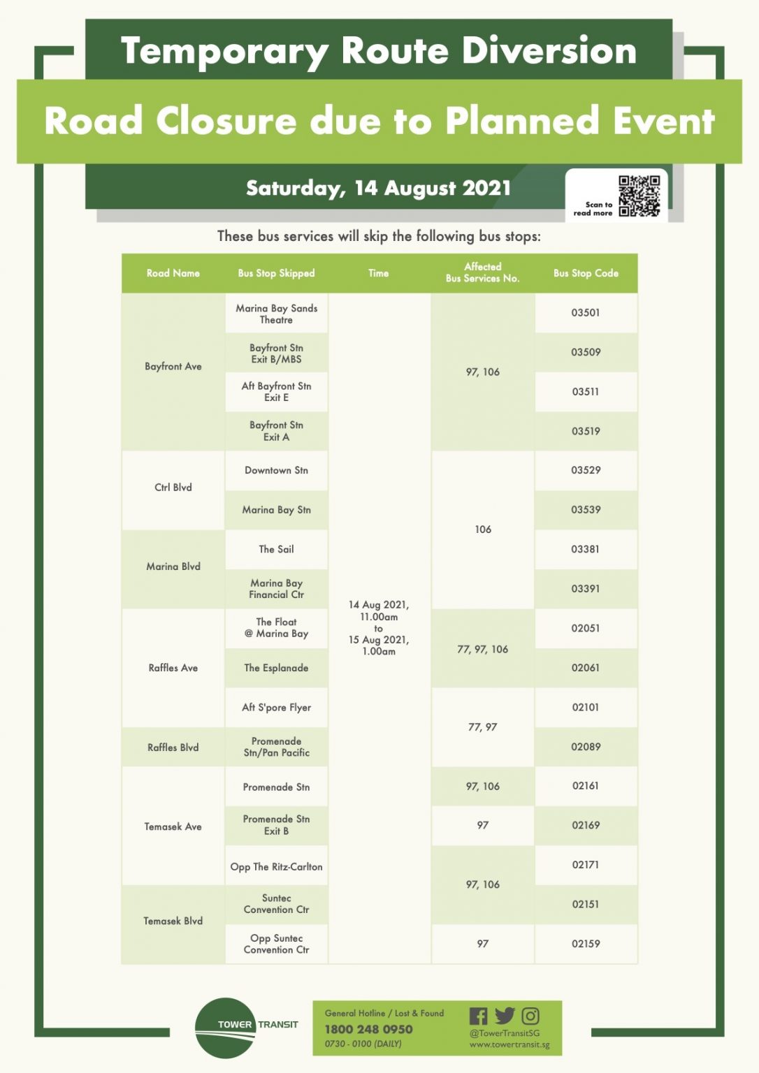 Tower Transit Temporary Route Diversion Poster for Road Closure due to ...
