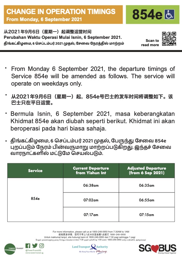 Tower Transit Change In Operation Timings For Service 854e Land