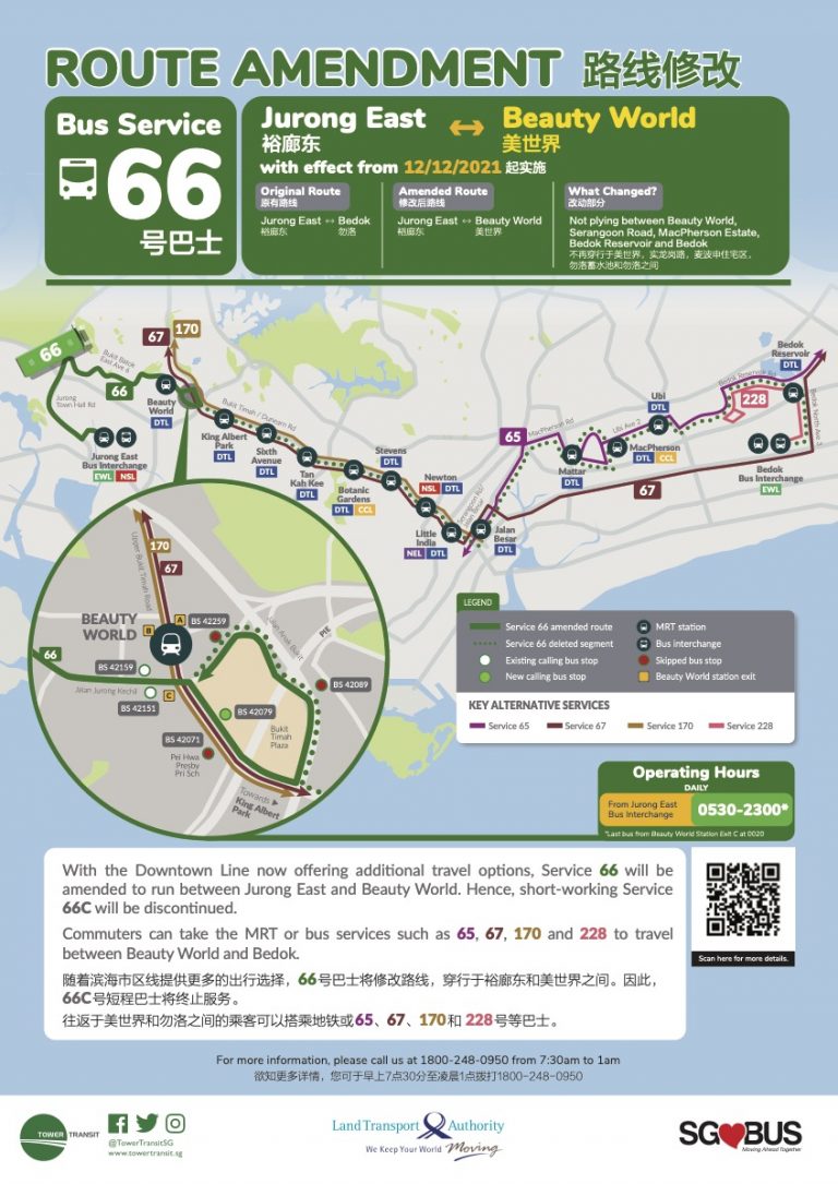 Tower Transit Poster for Service 66 Amendment (EN/CN) | Land Transport Guru