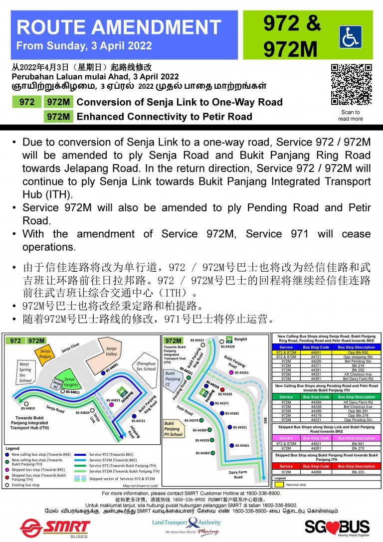 SMRT Buses Poster for Amendment of Bus Services 972 & 972M | Land ...