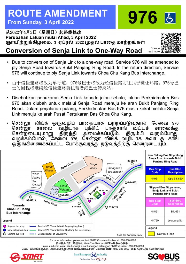 SMRT Buses Poster for Service 976 Amendment | Land Transport Guru