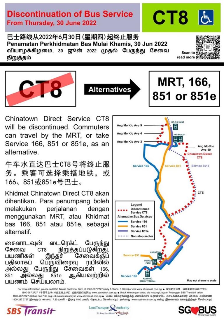 SBS Transit Poster for Discontinuation of Bus Service CT8 | Land ...