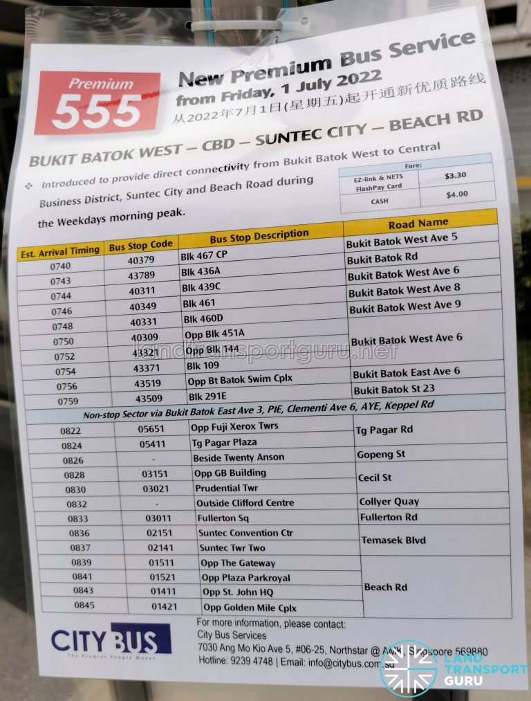 City Bus Services Poster for Premium 555 | Land Transport Guru