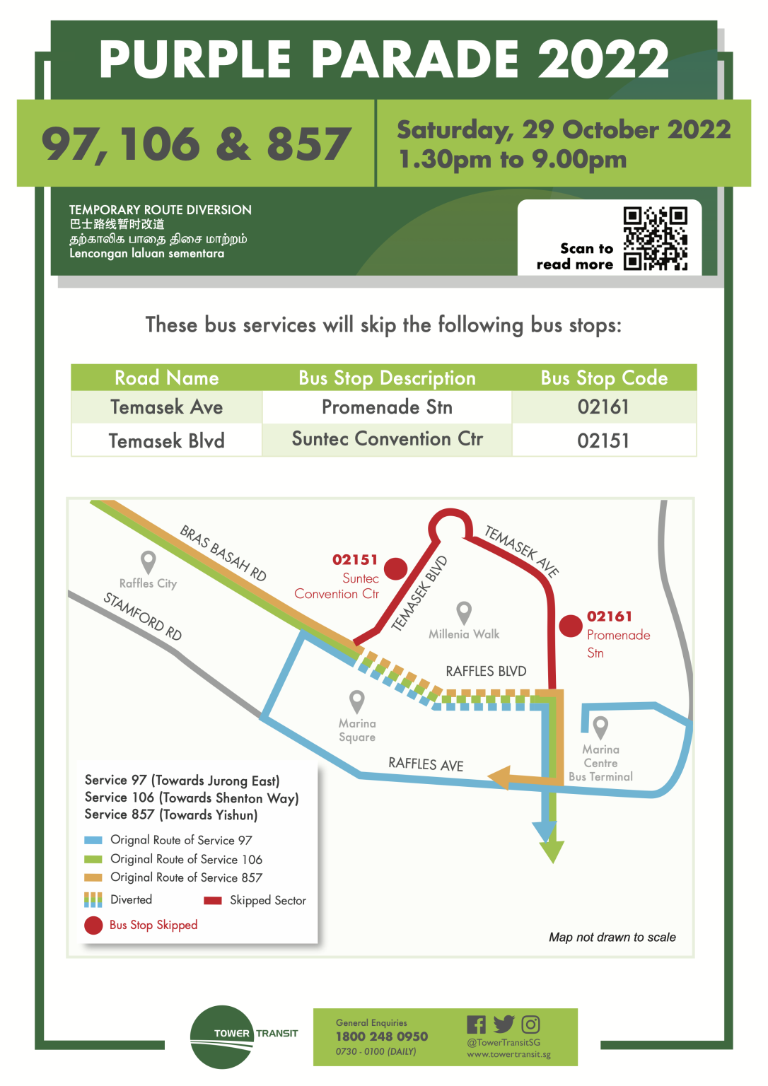 Tower Transit Temporary Route Diversion Poster For Purple Parade 2022 Tower Transit Temporary Route Diversion Poster For Purple Parade 2022
