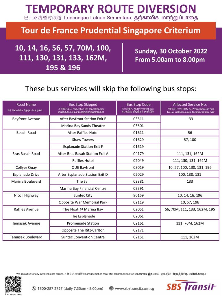 SBS Transit Temporary Route Diversion Poster For Tour De France
