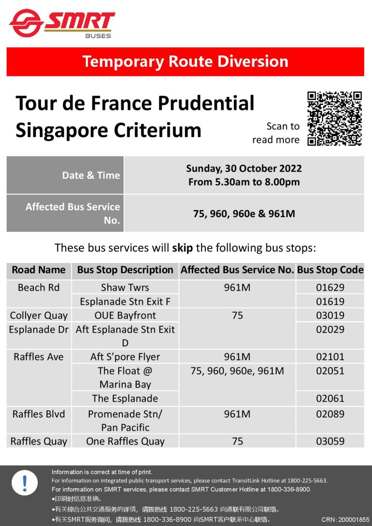 SMRT Buses Temporary Route Diversion Poster for Tour de France ...