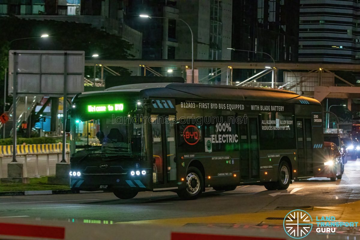 BYD B12A03 bus departing Suntec Convention Centre after SITCE 2022 ...