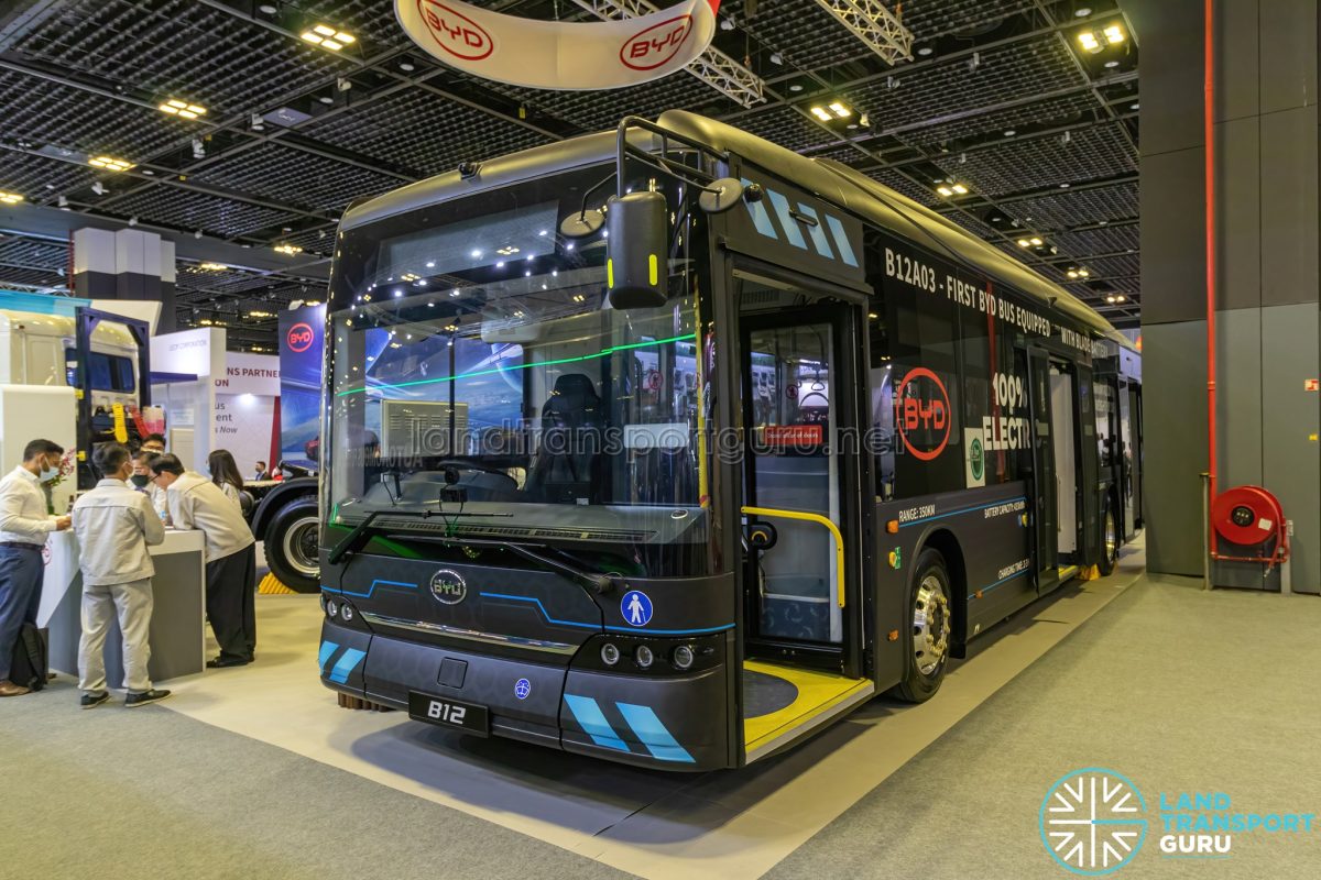 BYD B12A03 bus on static display at SITCE 2022 | Land Transport Guru