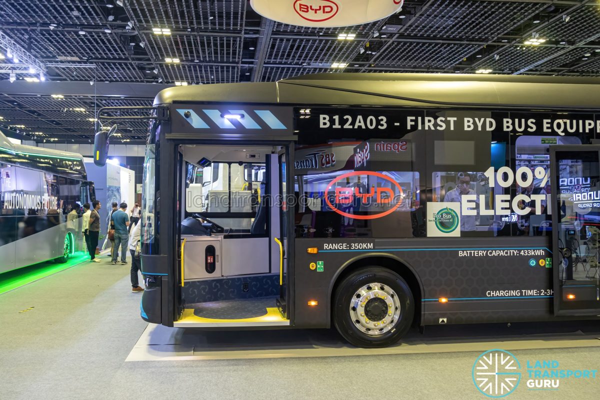 BYD B12A03 bus on static display at SITCE 2022 – Entrance door | Land ...