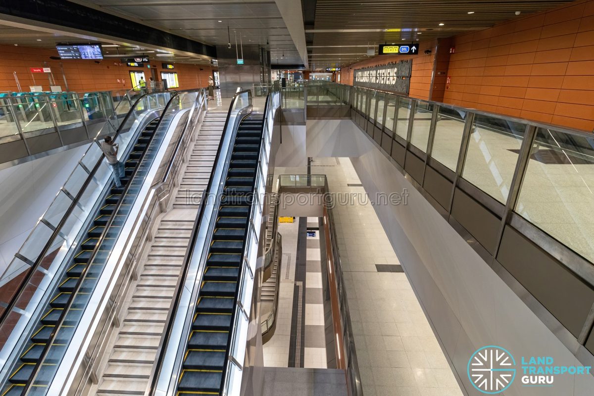 Stevens MRT Station – View from TEL Concourse to Upper Transfer ...