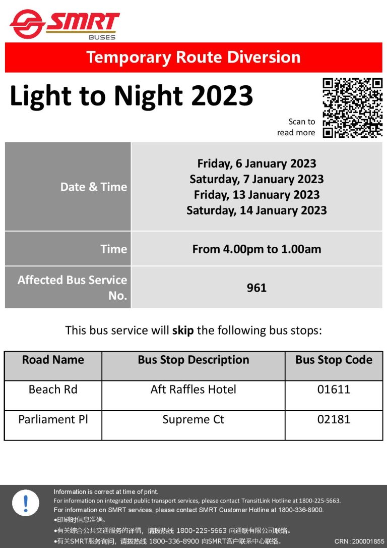 SMRT Buses Temporary Route Diversion Poster for Light to Night 2023 ...