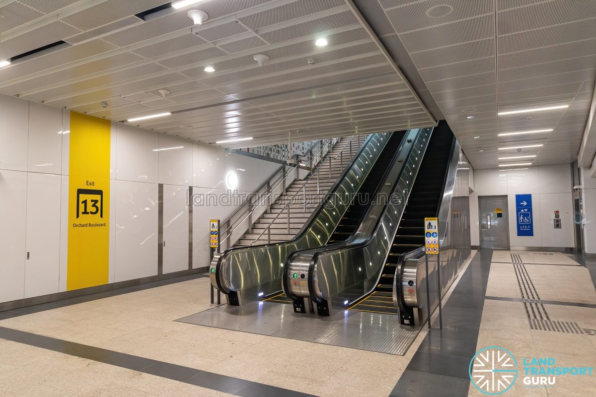 Orchard MRT Station – Escalators & Lift to Exit 13 | Land Transport Guru