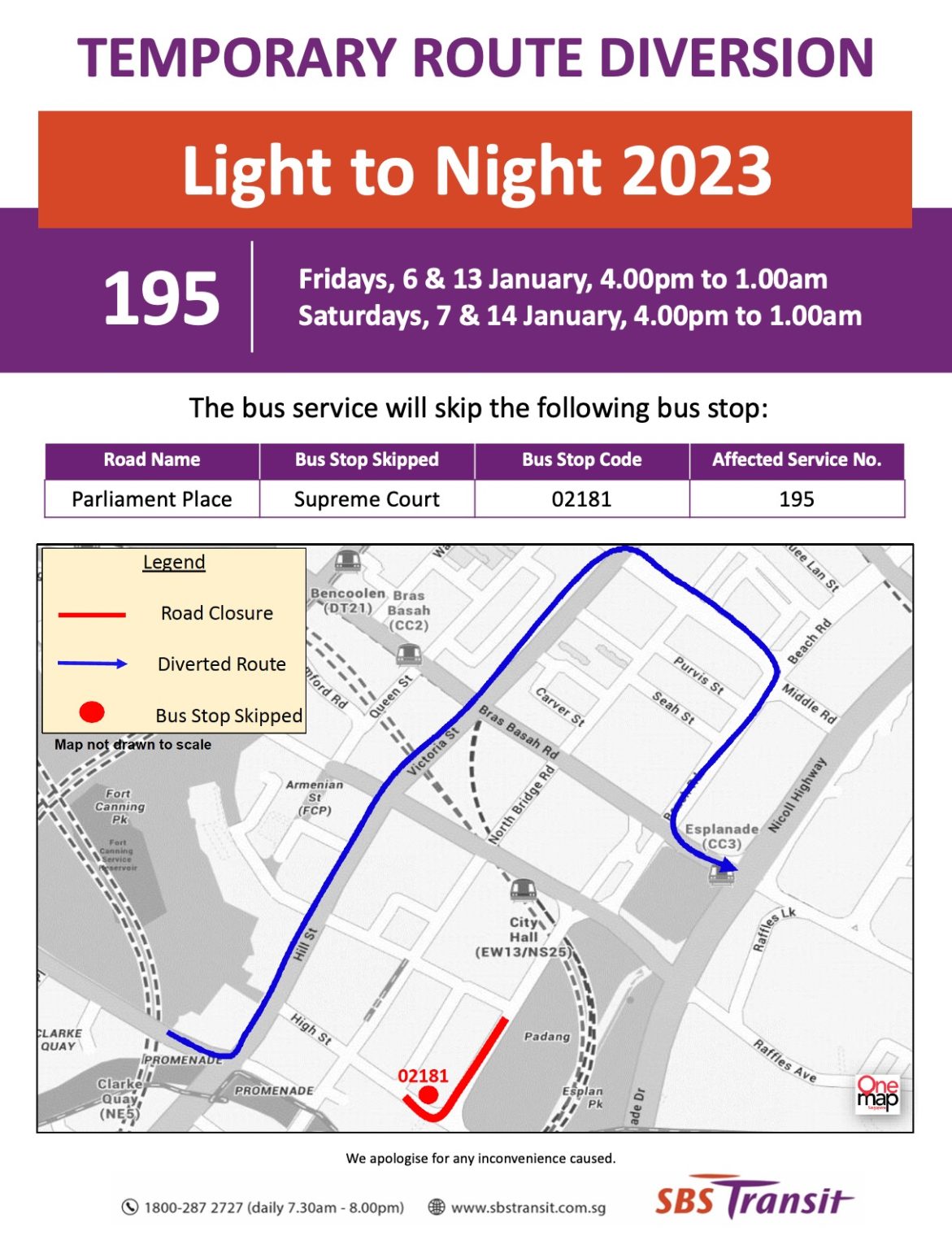 SBS Transit Temporary Route Diversion Poster for Light to Night 2023 ...