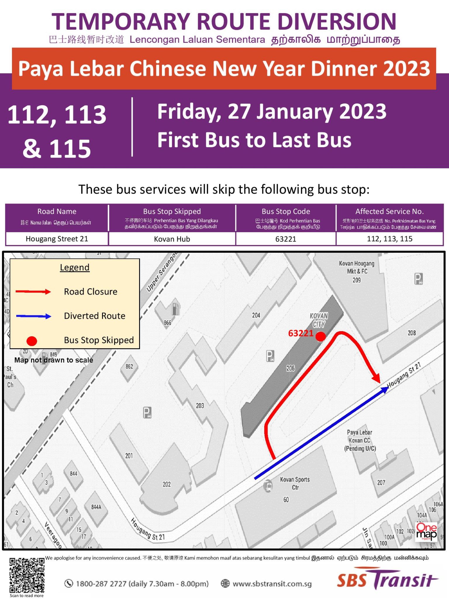 SBS Transit Temporary Route Diversion Poster for Paya Lebar Chinese New ...