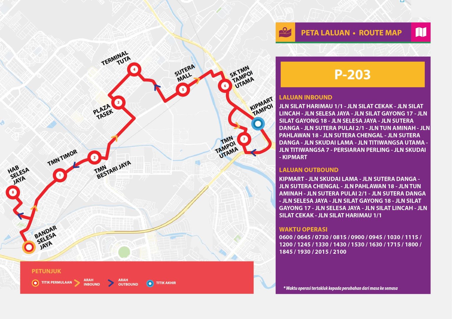 Bas Muafakat Johor P203 – Route Map (Oct 2018) | Land Transport Guru