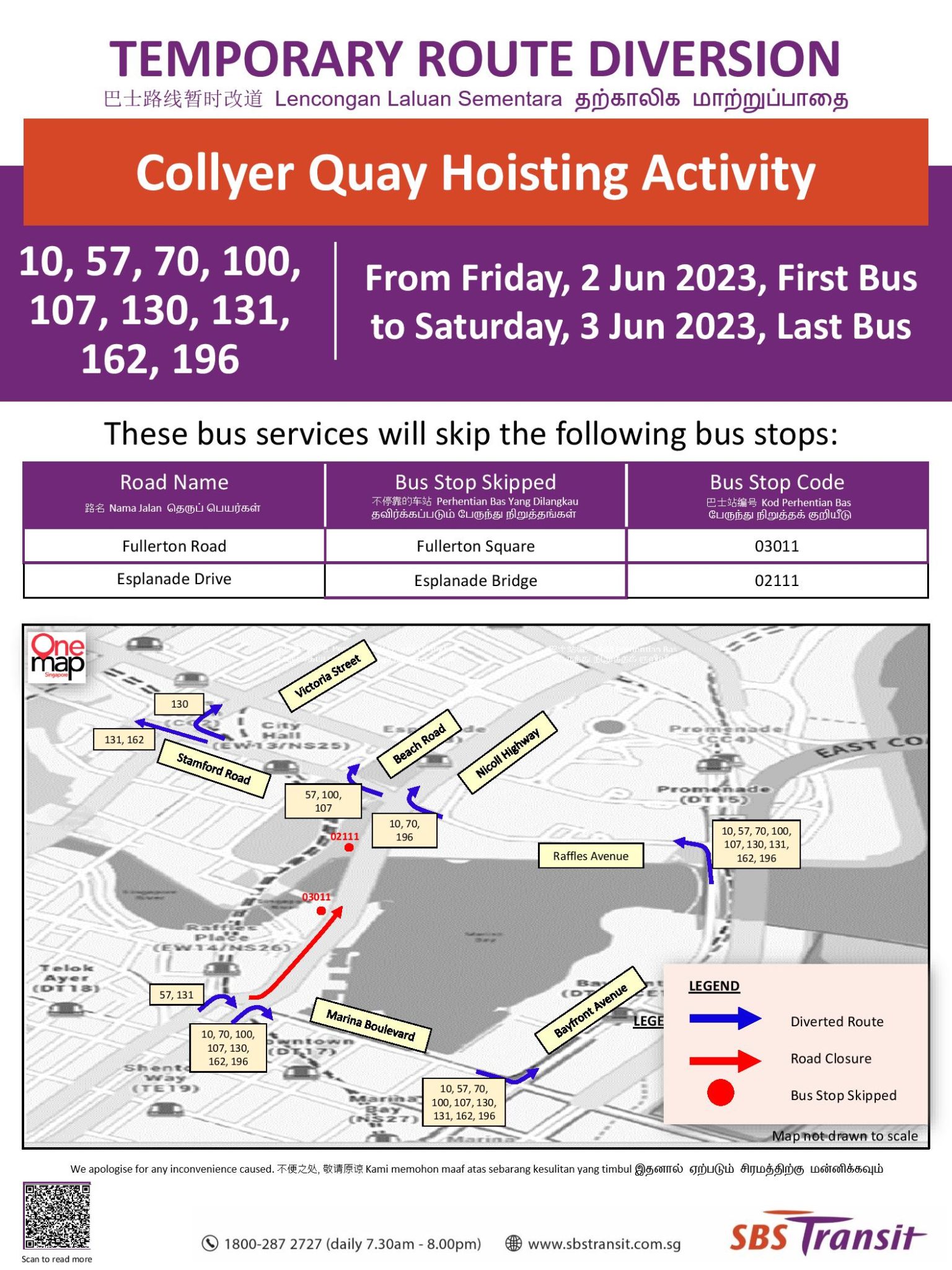SBS Transit Temporary Route Diversion Poster for Collyer Quay Hoisting ...