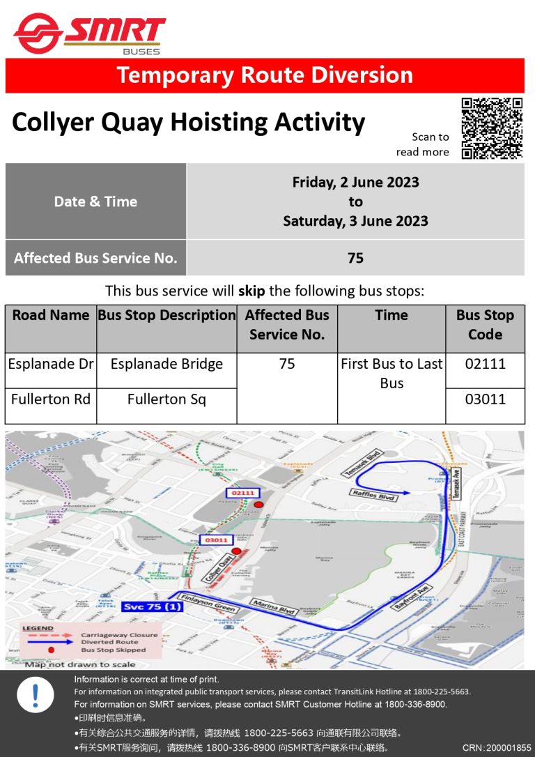 SMRT Buses Temporary Route Diversion Poster for Collyer Quay Hoisting ...