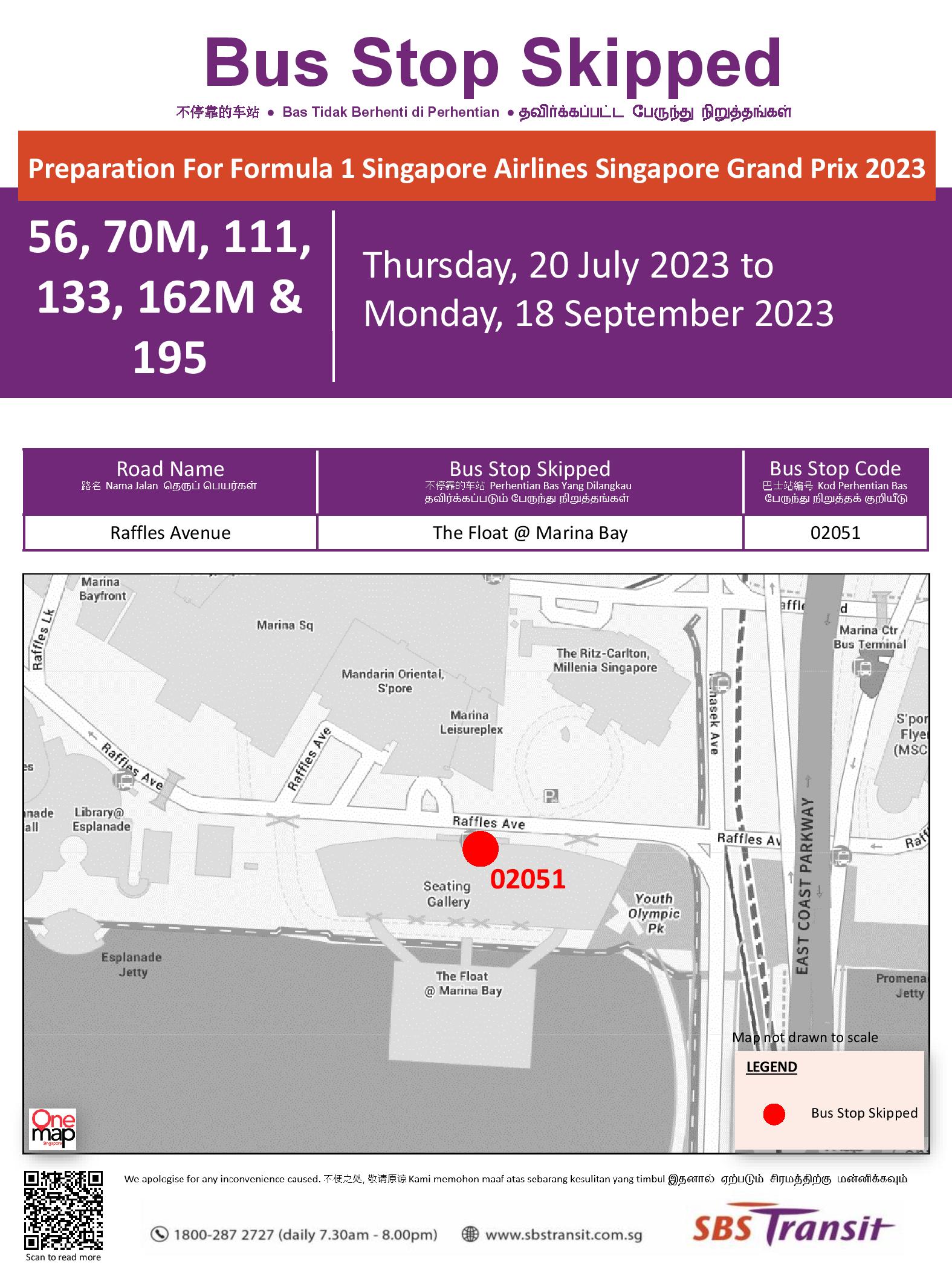 SBS Transit Bus Stop Skipped Poster For F1 Singapore Grand Prix 2023