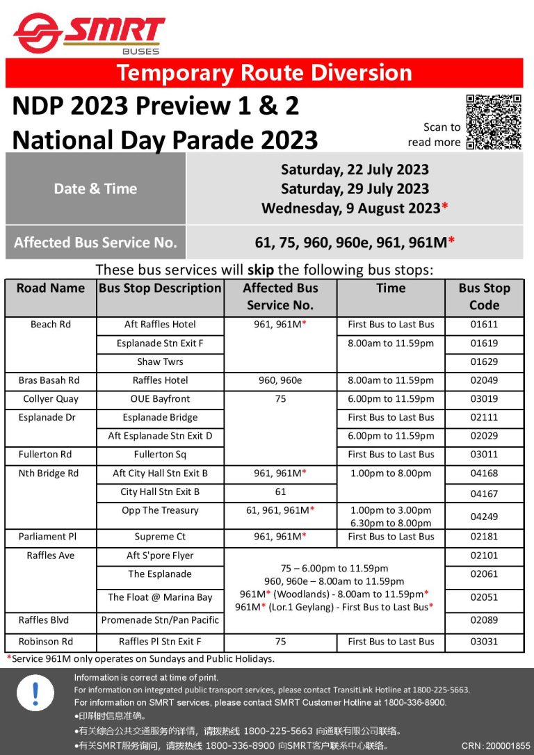 SMRT Buses Temporary Route Diversion Poster for NDP 2023 – Preview ...