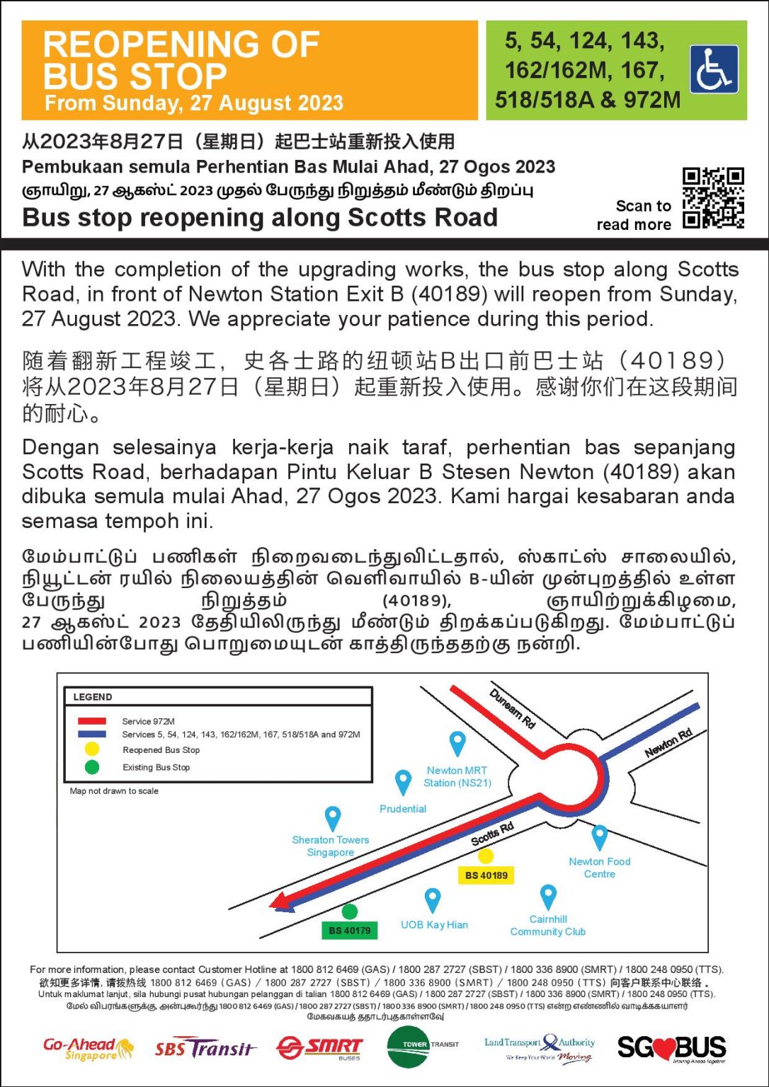 Reopening of Bus Stop (40189) along Scotts Road after Upgrading Works ...