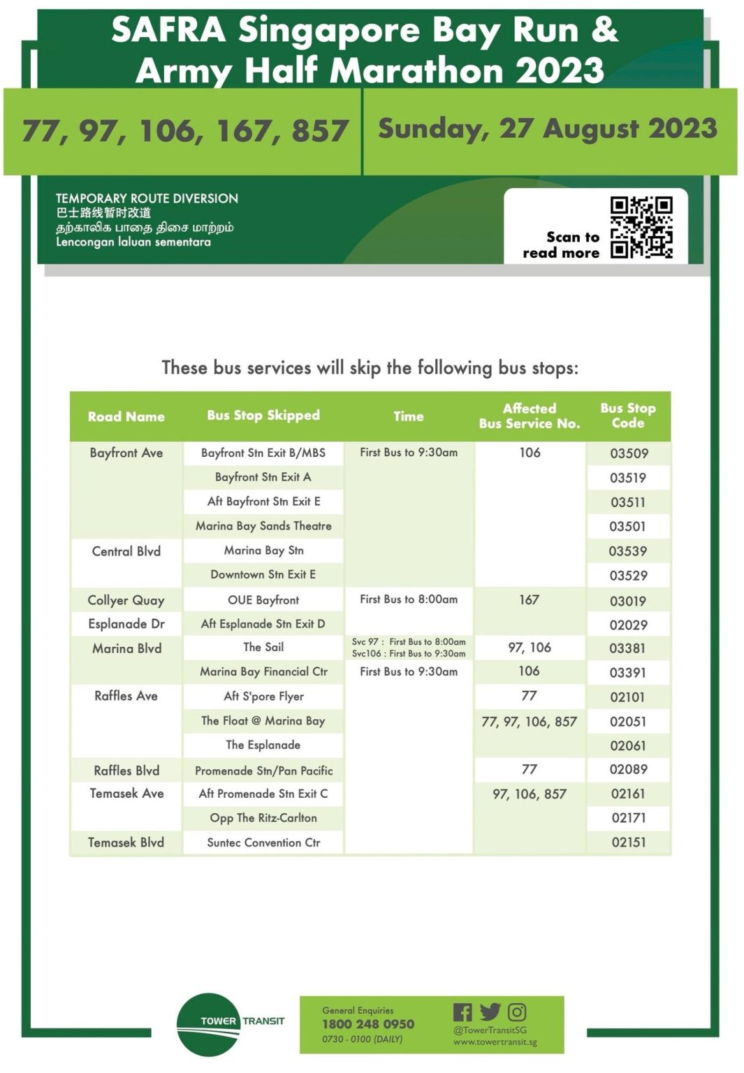 Tower Transit Temporary Route Diversion Poster for SAFRA Singapore Bay ...