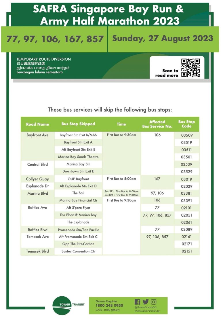 Tower Transit Temporary Route Diversion Poster for SAFRA Singapore Bay ...