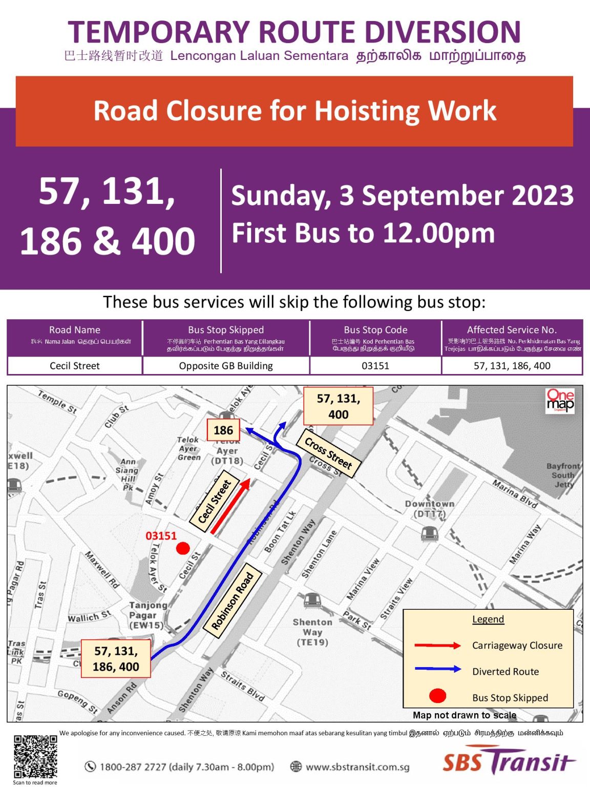 SBS Transit Temporary Route Diversion Poster for Road Closure for ...
