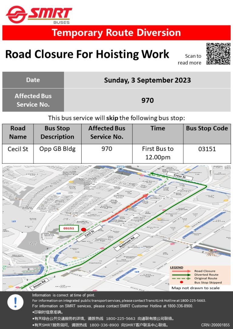 SMRT Buses Temporary Route Diversion Poster for Road Closure for ...