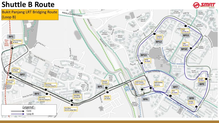 LRT Shuttle B Route Map (Image: LTA / SMRT Buses) | Land Transport Guru