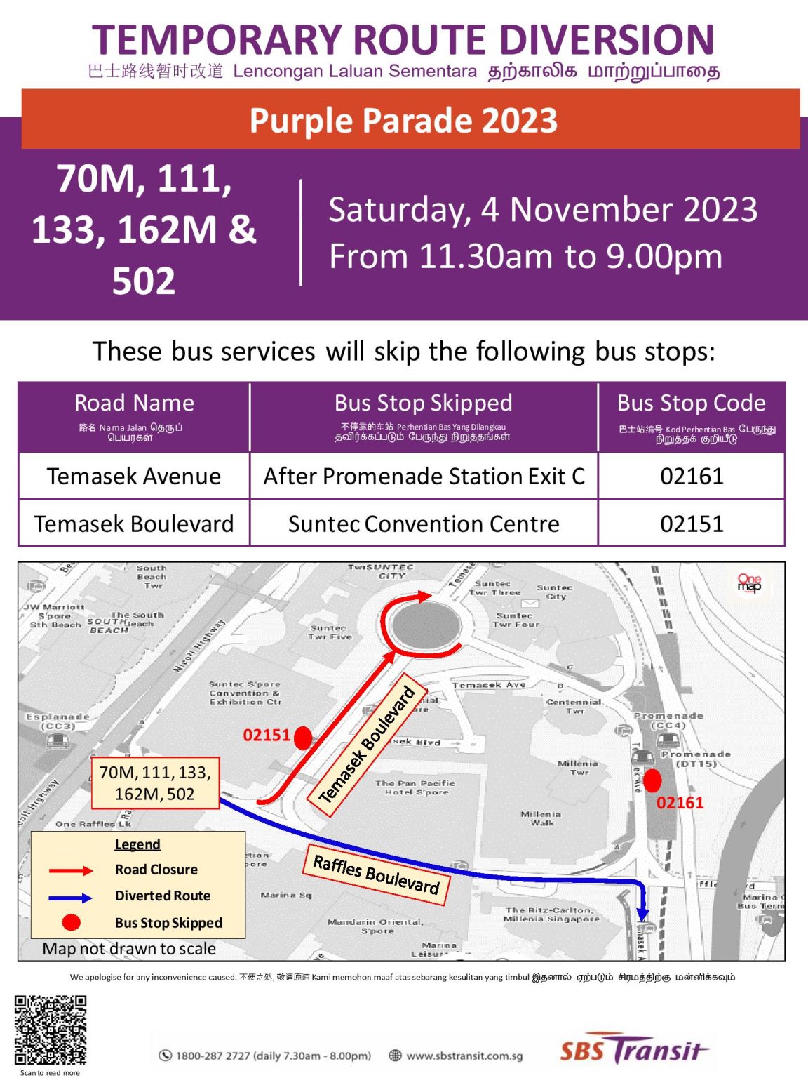 Bus Service Diversion for Purple Parade 2023 | Land Transport Guru
